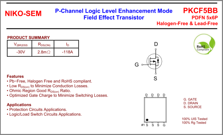 Low Ron P-MOSFET – PKCF5BB-尼克森微電子股份有限公司
